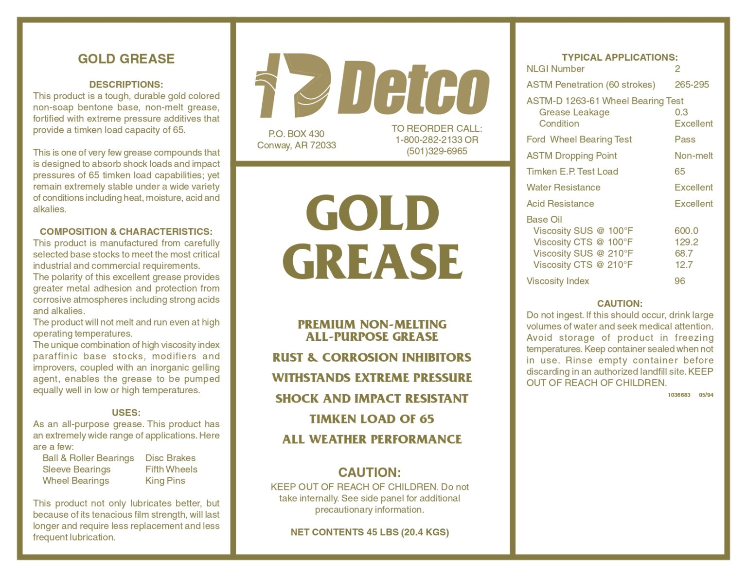 DETCO Gold Grease - PSC Specialty Lubricants